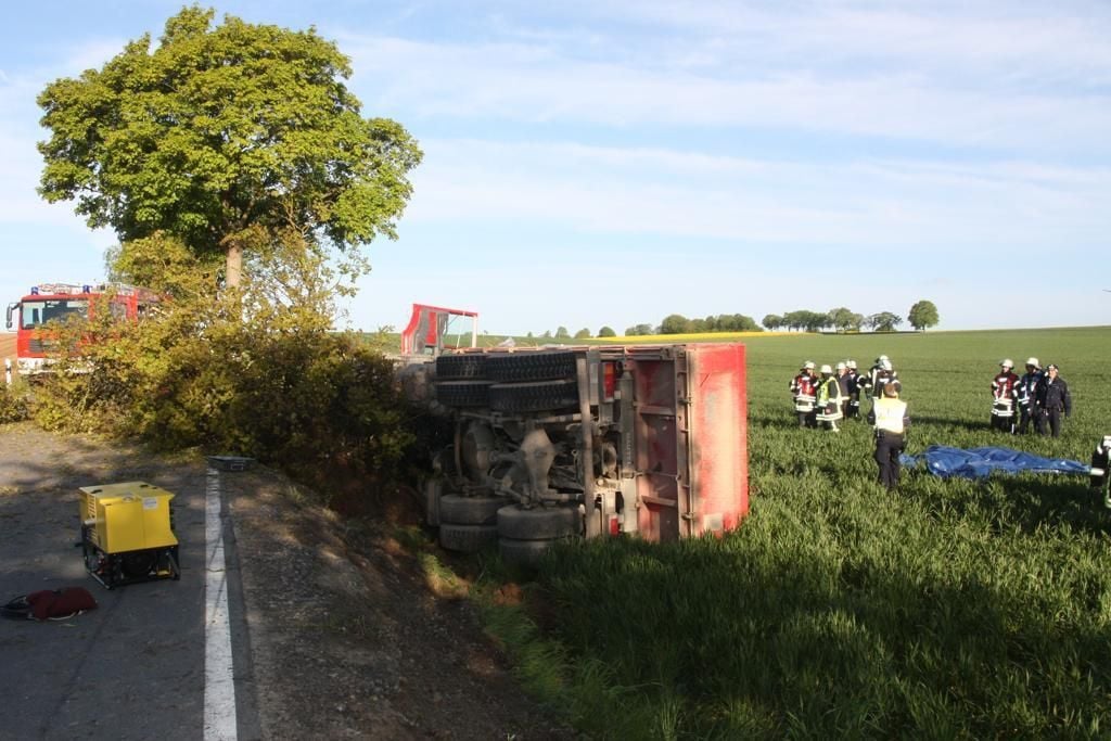 LKW prallt gegen Baum