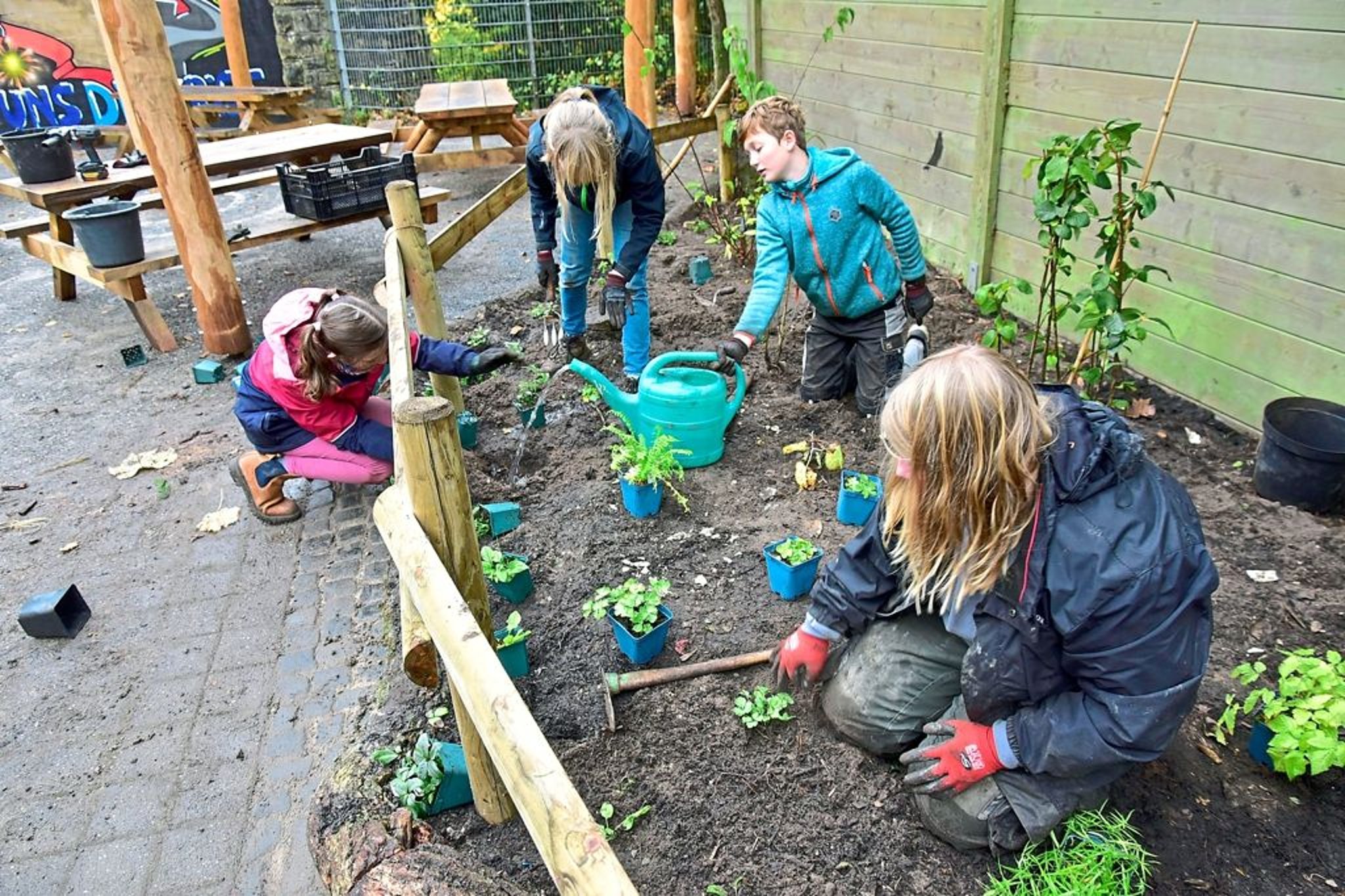 Es wird grün und bunt auf dem umgestalteten Schulhof