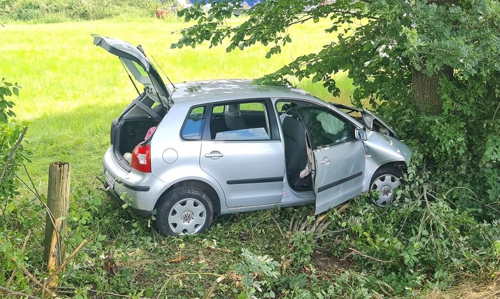 VW Polo prallt in Mastholte gegen einen Baum