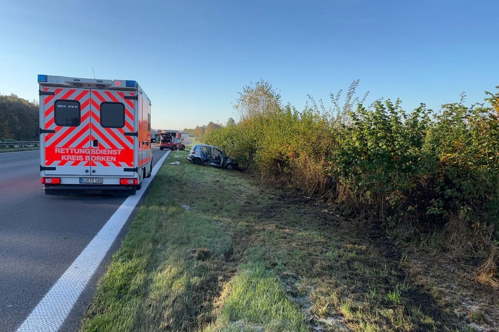 Unfall A31 bei Ochtrup. Rettungshubschrauber im Einsatz