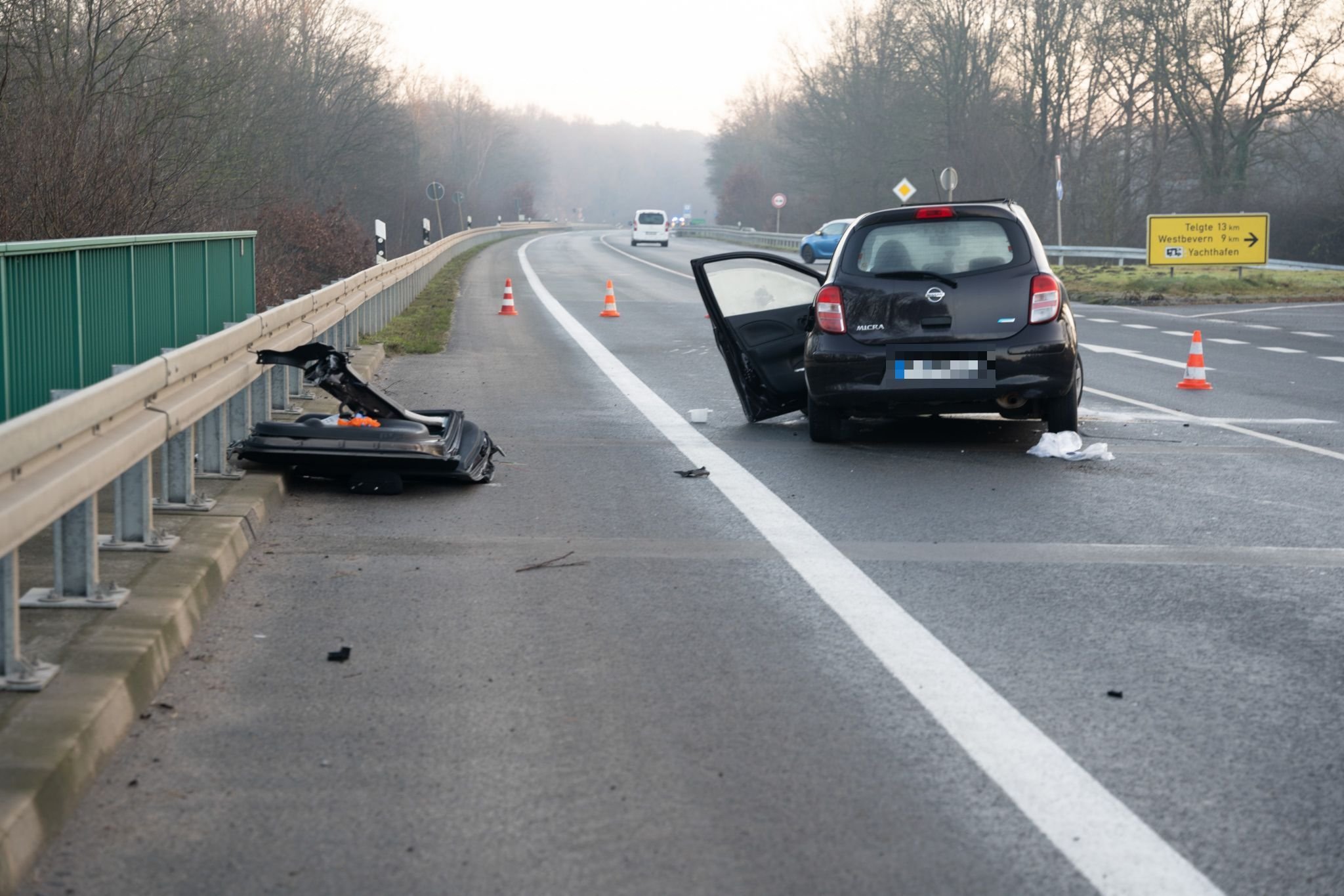 Abfahrt Greven-Gimbte: Unfall auf der B481 - fünf Personen verletzt